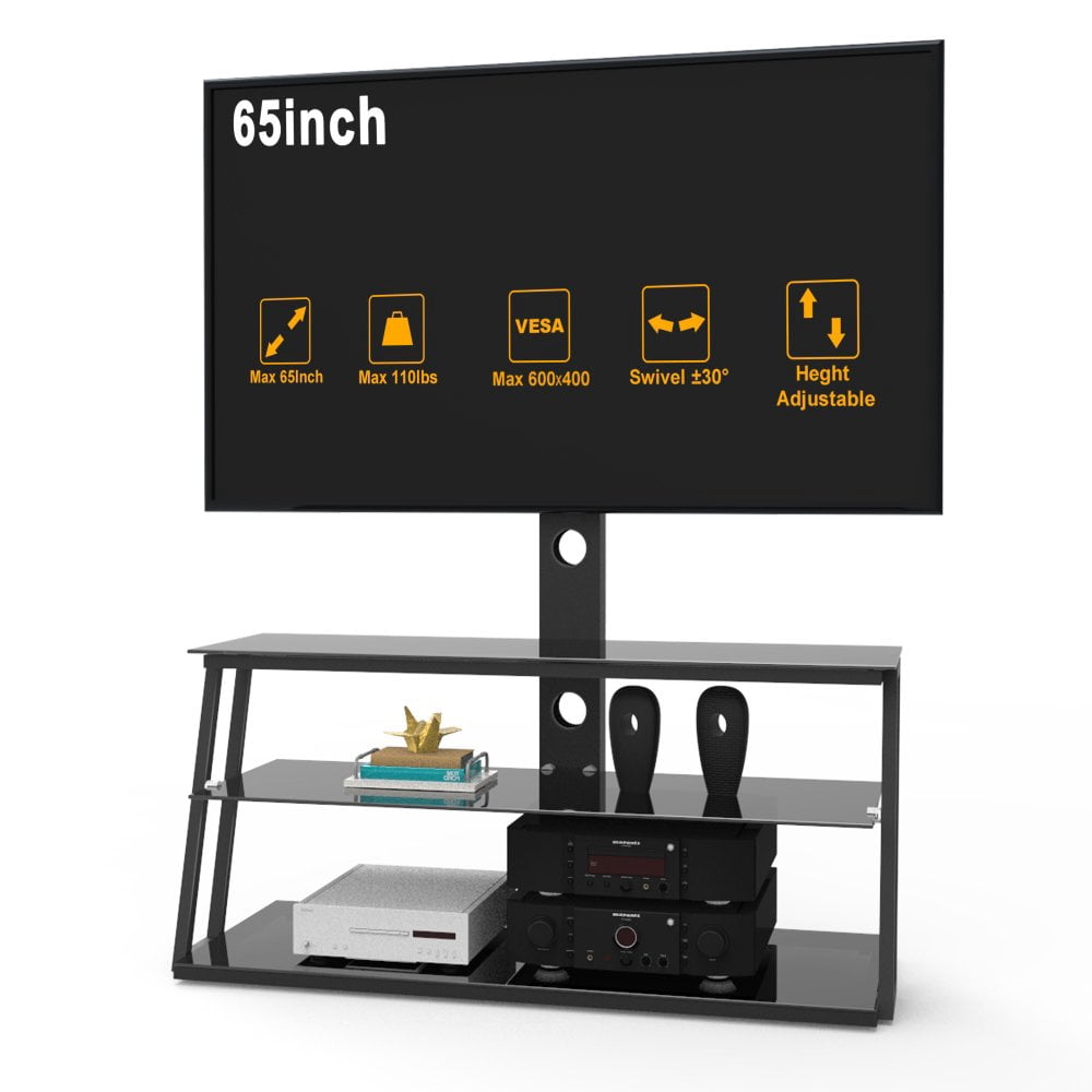 Tcbosik TV Cabinet, Height Adjustable Tempered Glass TV Stand for 32 ...