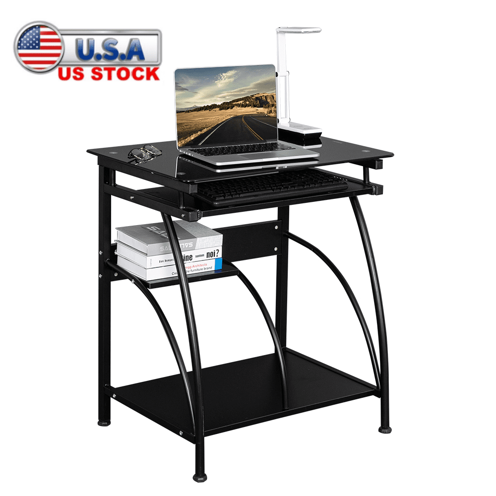 Tcbosik Computer Desk with Tempered Glass Top, Small Wtiring Table with ...