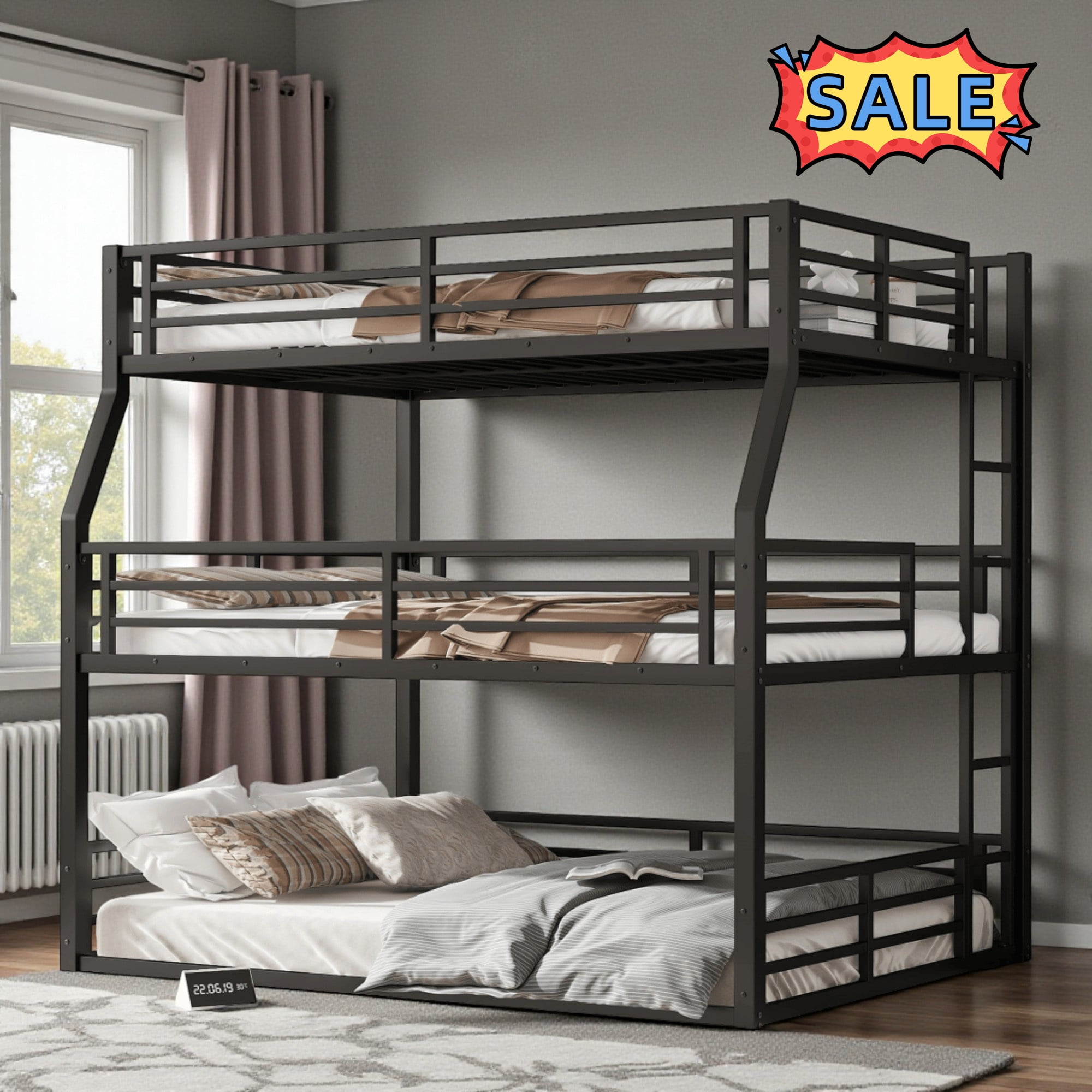Tcbosik Triple Bunk Bed Full Over Queen Over Queen Size, Heavy Duty ...