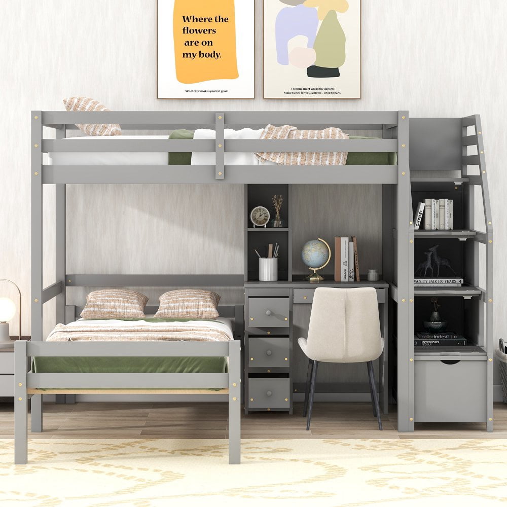 Tcbosik Twin Size Loft Bed with Desk, 3-Storage Staircase, Stand-Alone ...
