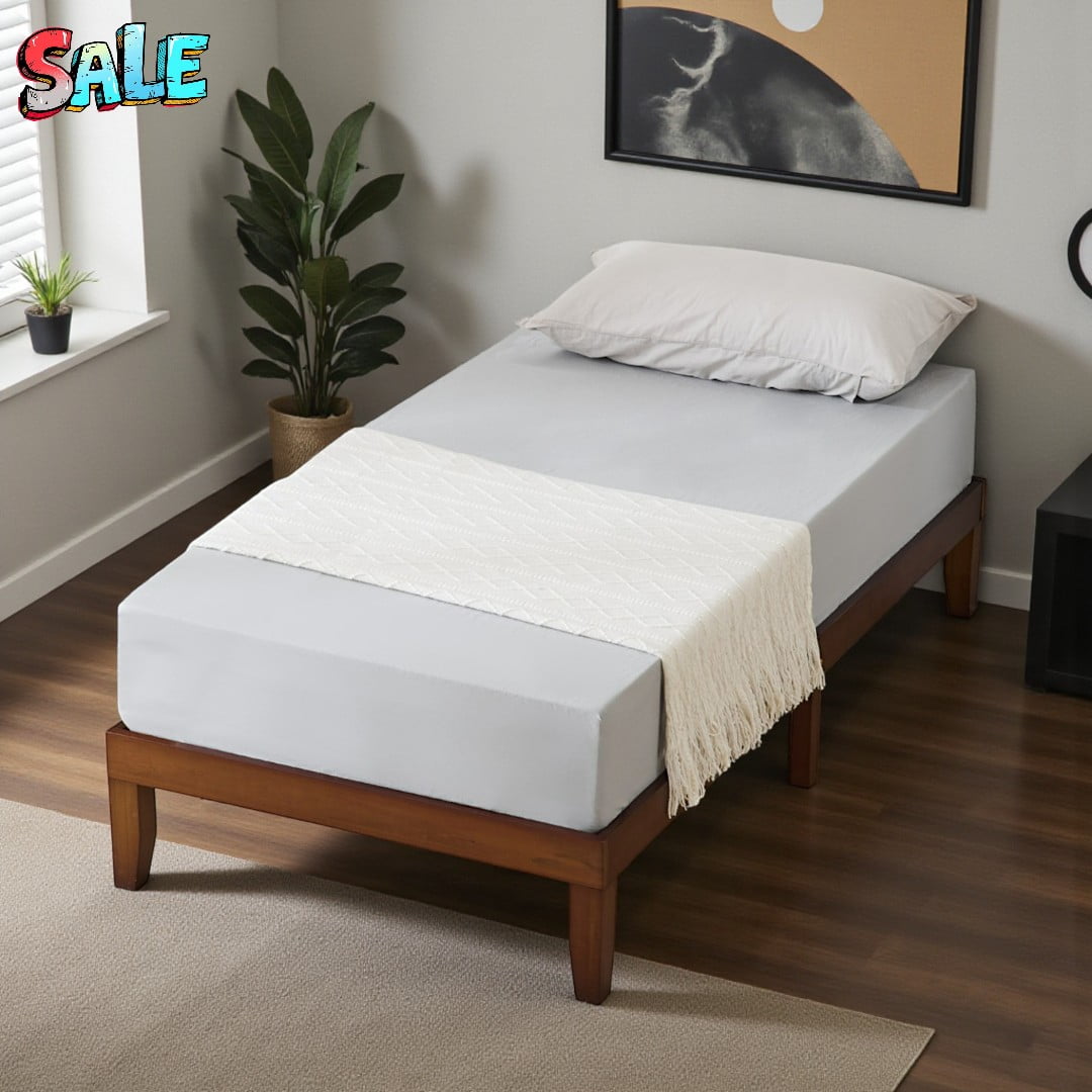 Tcbosik Twin Size Solid Pine Platform Bed Frame, Rustic 12" Low Profile ...