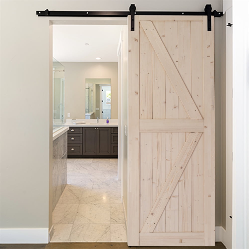 Tcbosik Unfinished Sliding Barn Door with 5.5ft Barn Door Hardware Kit ...