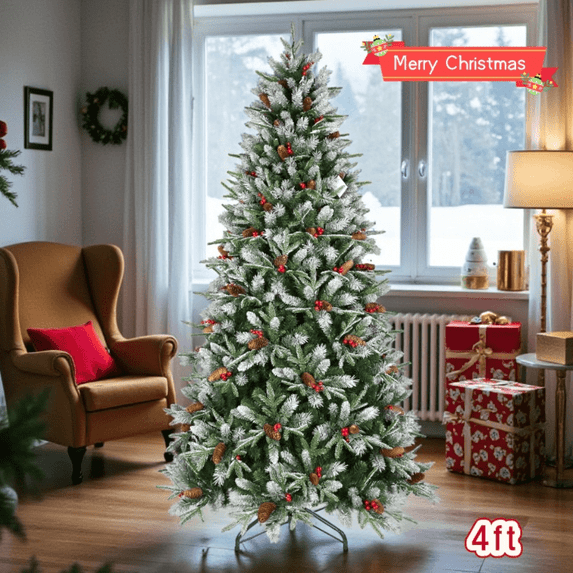 Tcbosik Unlit Christmas Tree with Red Berries, Pine Cones and 747 ...