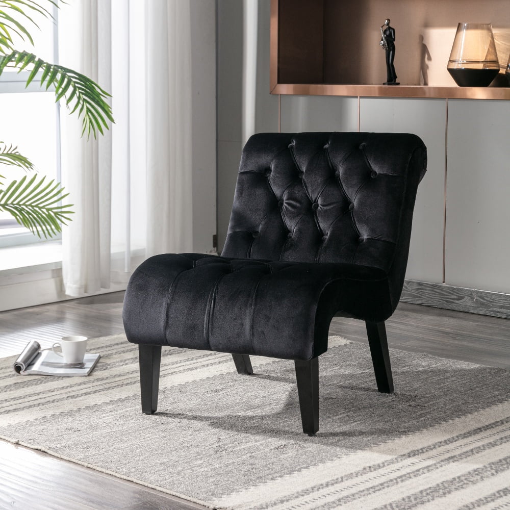 Tcbosik Upholstered Accent Chair, Armless Reading Chair with Button ...