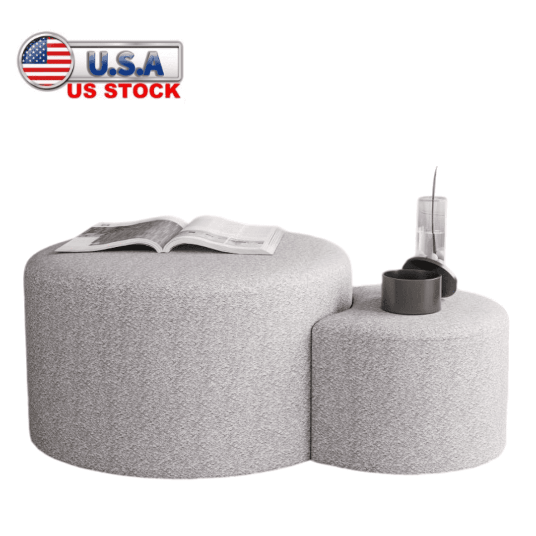 Tcbosik Upholstered Nesting Coffee Tables Set of 2, Round Center Table ...