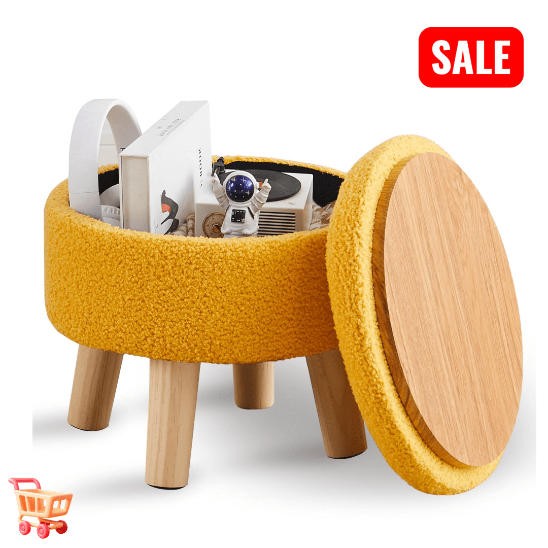 Tcbosik Upholstered Ottoman with Tray Lid, 13 inch Teddy Fabric ...