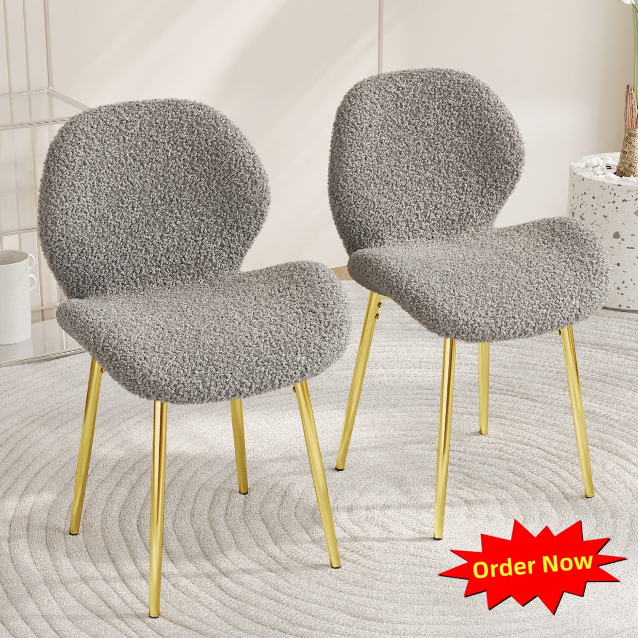 Tcbosik Upholstered Teddy Chairs Set of 2, Modern Dining Chair with ...