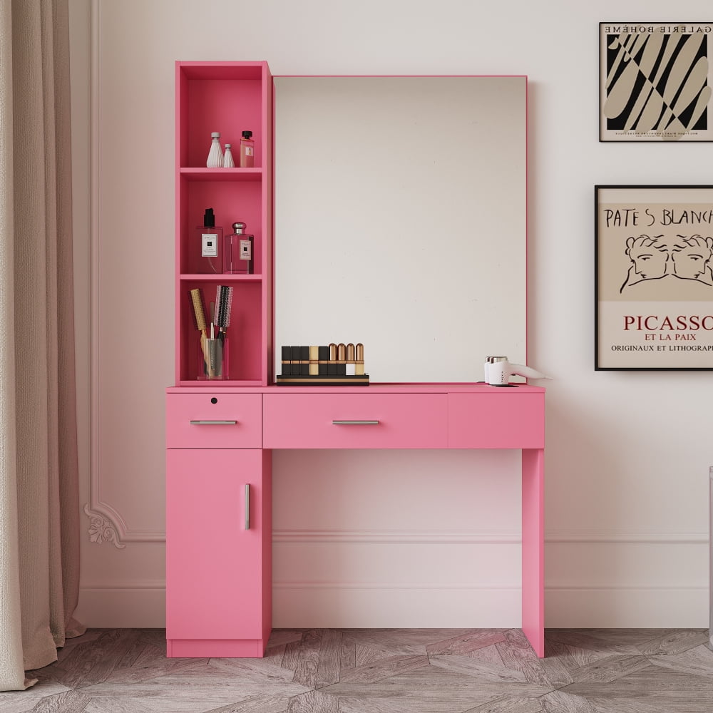 Tcbosik Vanity Desk with Mirror, Salon Station with Storage, Makeup ...