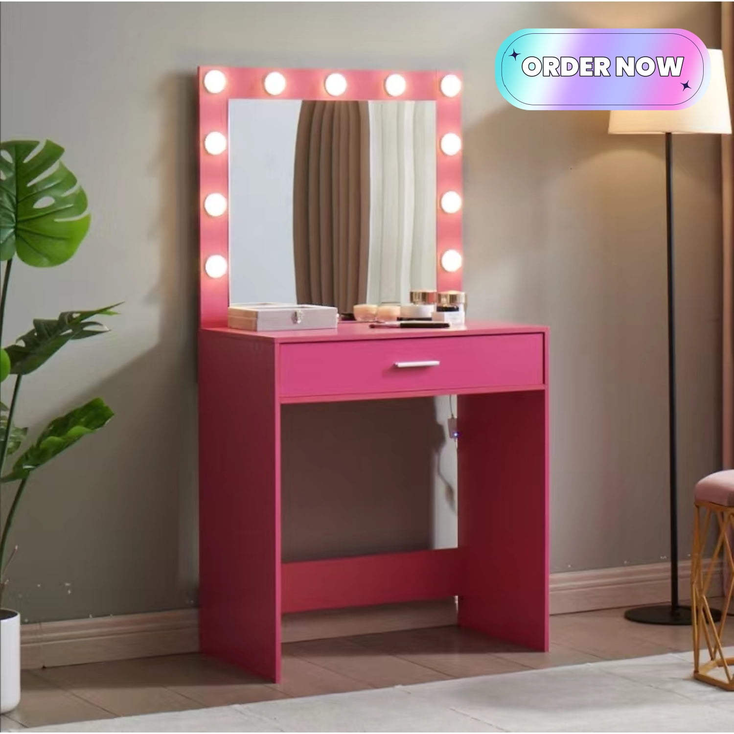 Tcbosik Vanity Desk with Mirror and Lights, 54.3" Makeup Dressing Table ...