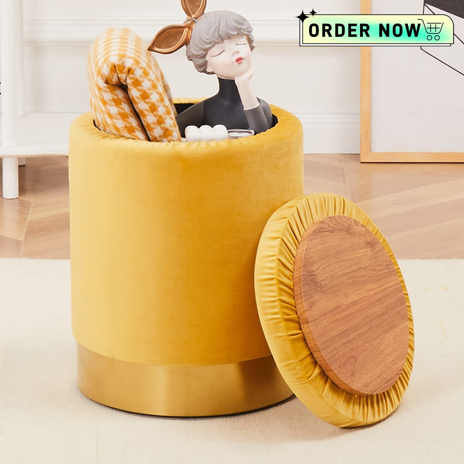 Tcbosik Velvet Multipurpose Footrest Stoolm, with 23Qt Storage Chair ...