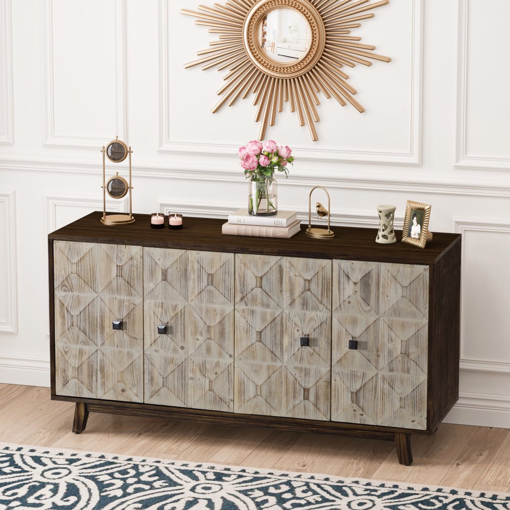 Tcbosik Vintage Brown Sideboard Cabinet, Freestanding Wood Floor ...