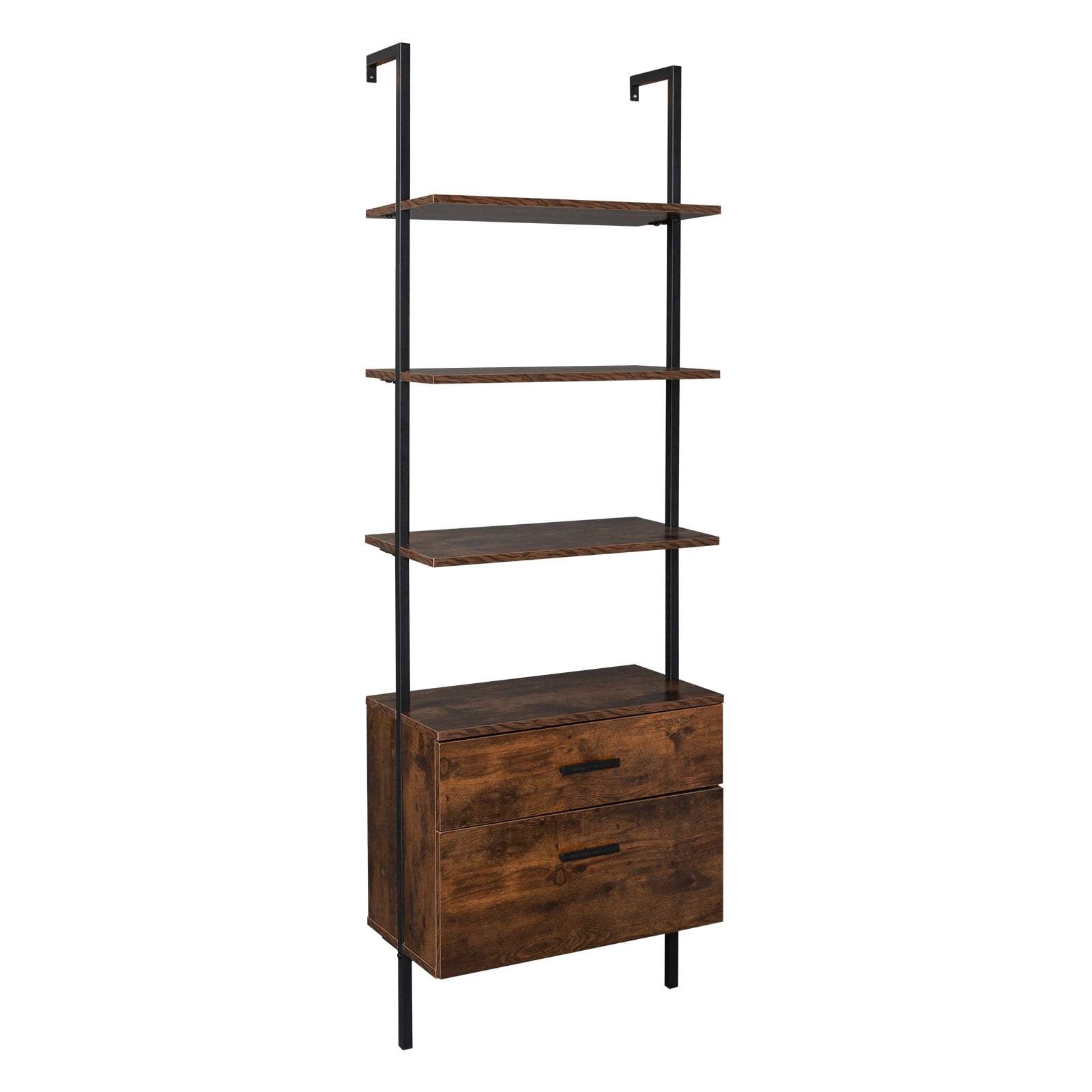 Tcbosik Wall Mounted Ladder Shelf with Drawers, 4 Tiers Ladder ...