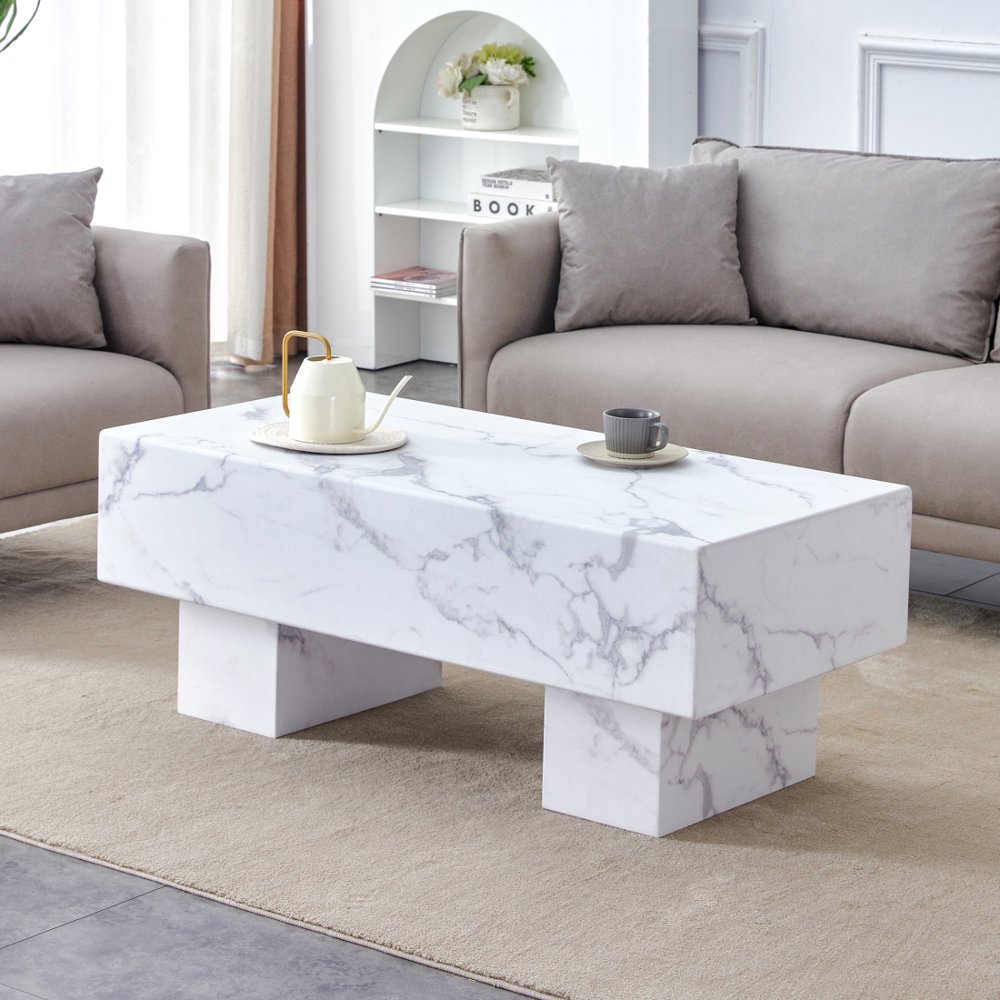 Tcbosik White Marble Coffee Table for Living Room, Rectangular Center ...
