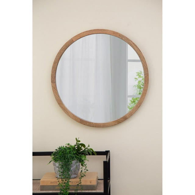 Tcbosik Wood Round Mirror 20" Circle Wall Mirror Farmhouse Bathroom ...
