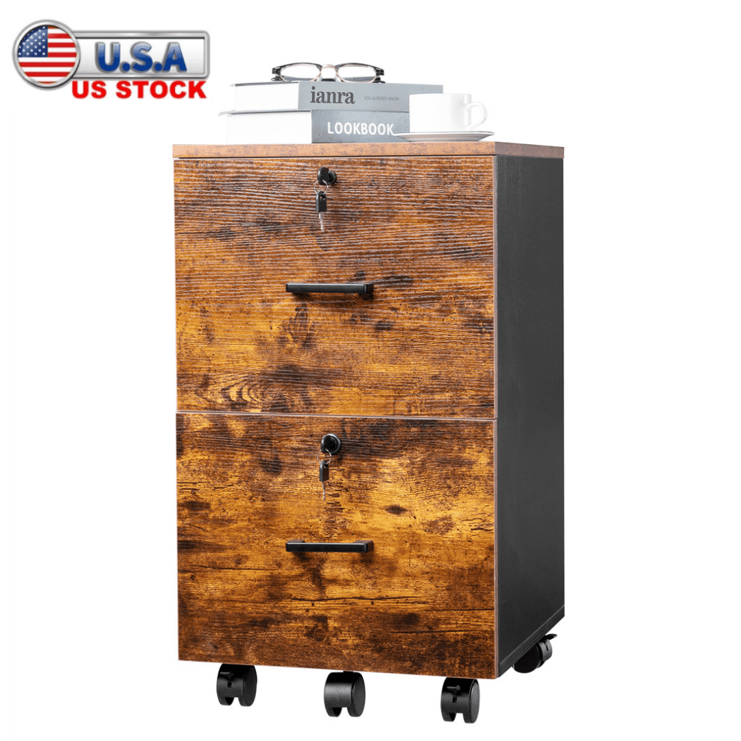 Tcbosik Wooden File Cabinet, Mobile Printer Stand, Lockable Filing ...