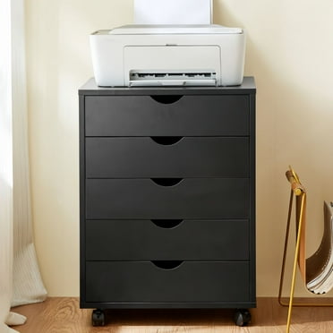 Natwind 5-Drawer Wood Printer Stand with Charging Socket, Mobile File ...