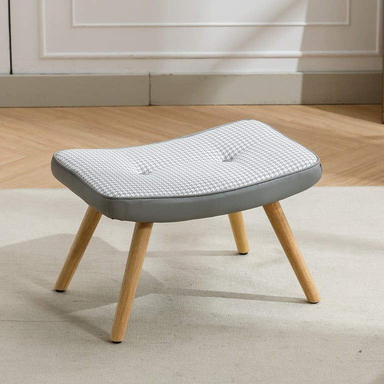 Tcbosik Wooden Step Stool Square Cushion Foot Stool Small Stool with Non Slip Pad Wood Stool Suitable for Bedroom Living Room and Kitchen Light Gray Walmart