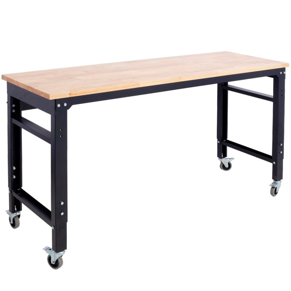 Tcbosik Workbench, 60" x 20" Adjustable Workbench with Wheels, Rubber ...