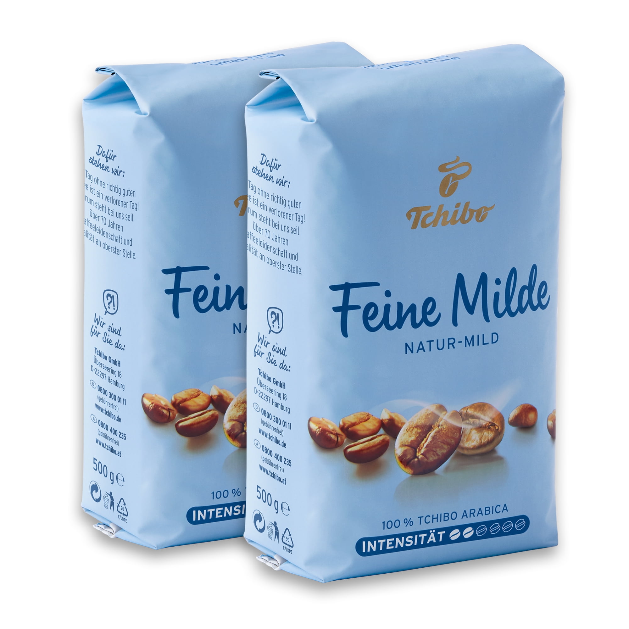 Tchibo Whole Bean Coffee – Pack of 2 - Feine Milde – Light Roast Arabica Beans for a Smooth and ...