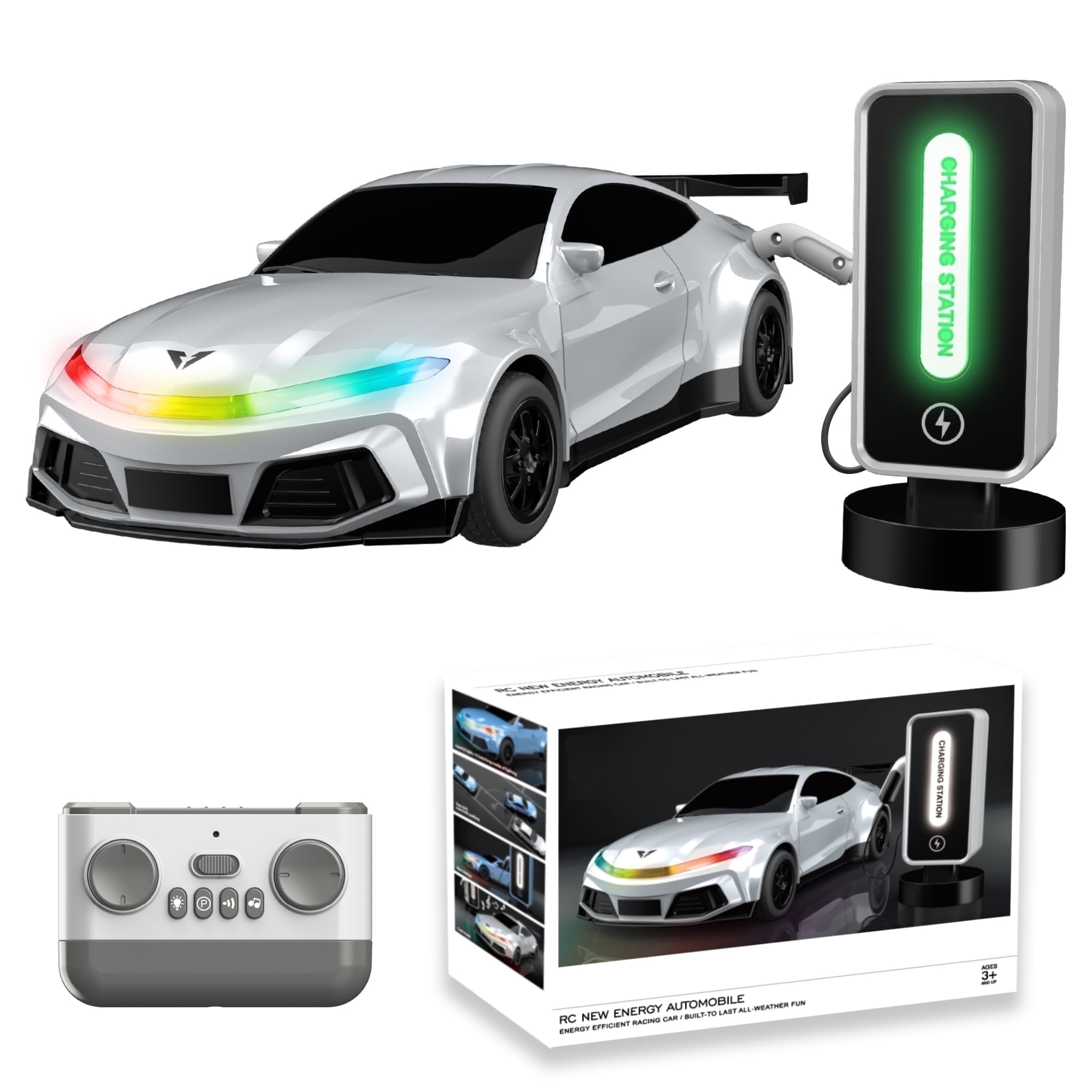 TCOVLE 1:16 Remote Control Car, EV Charger Design, Lights, Music, Kids ...