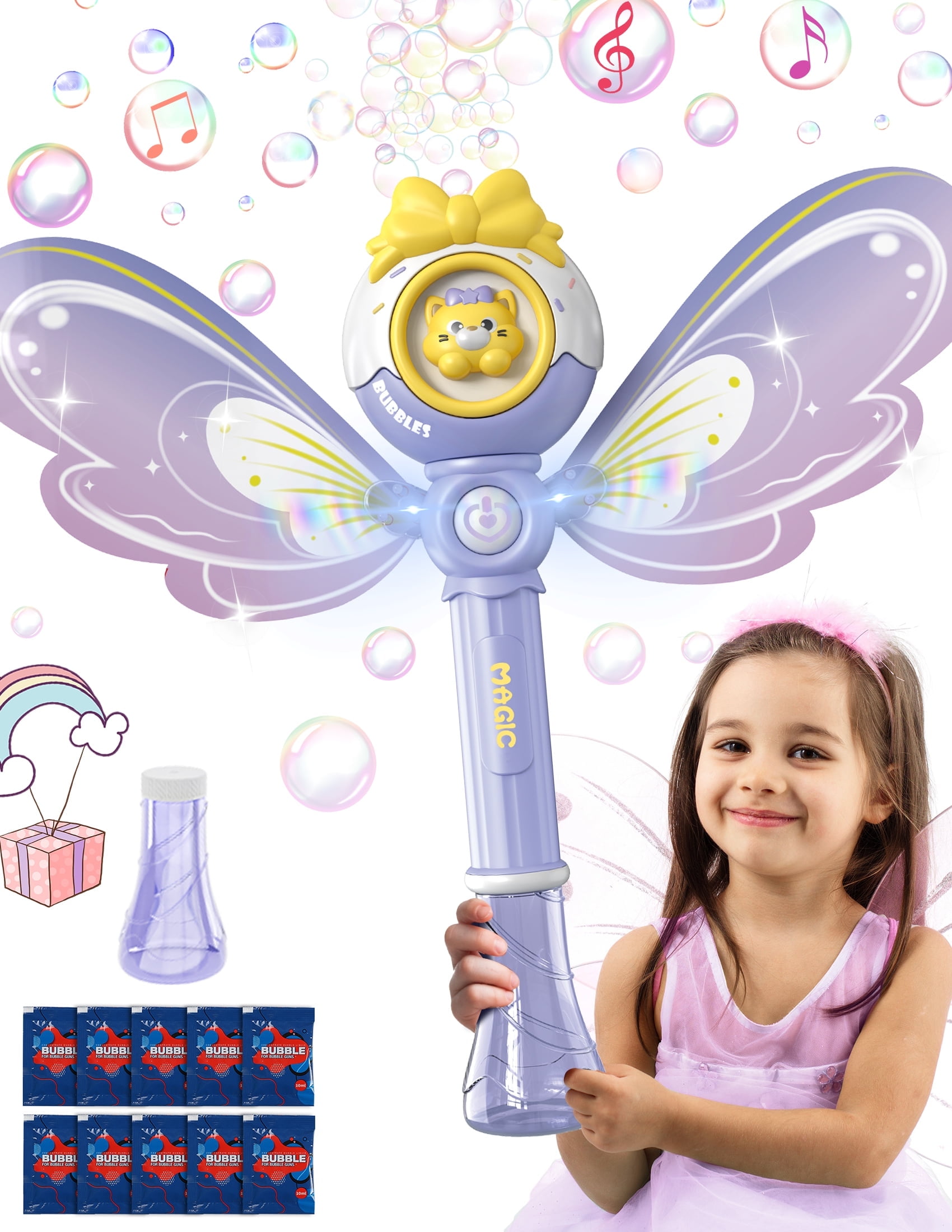 Tcovle Bubble Wand for Kids, Cat Bubble Machine with LED Lights, Girl ...