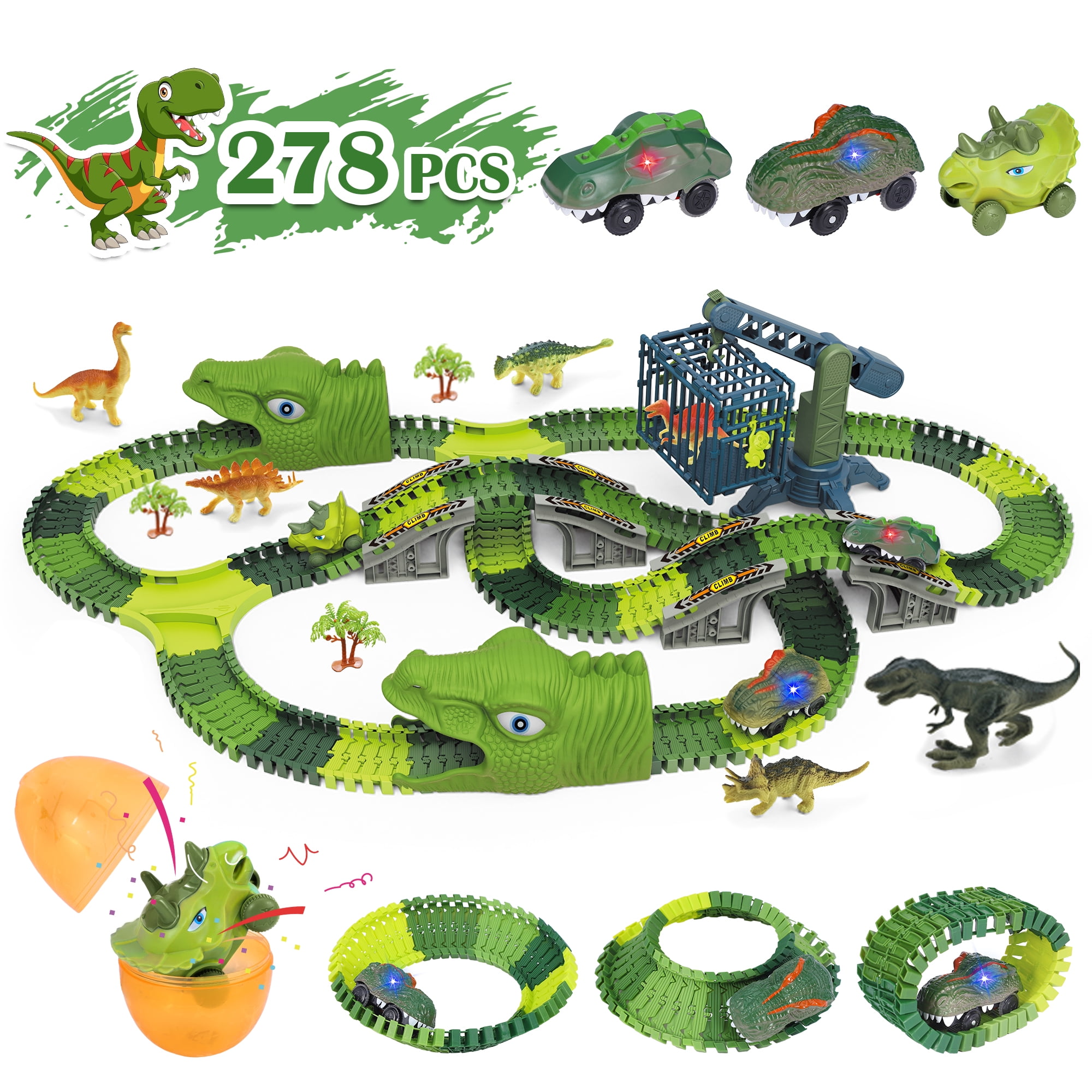 Tcovle 278 Pcs Dinosaur Race Track Set, STEM Toy for Kids Aged 3 ...