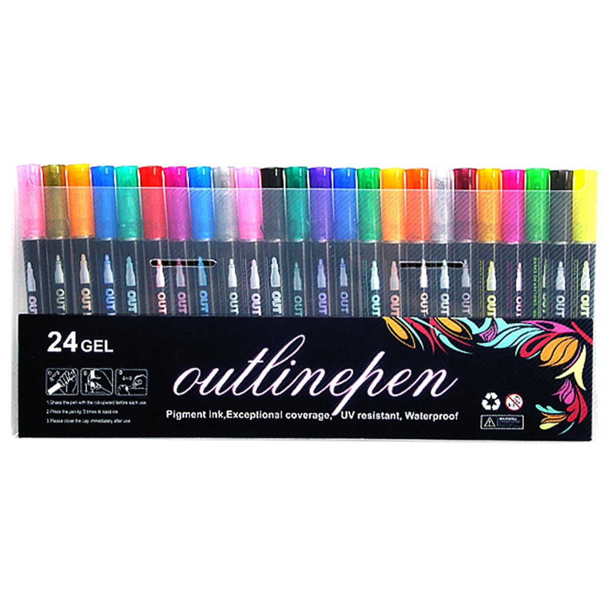 Tcwhniev Metallic Marker Set, 12/24 Colors, Double Line, 2mm Tip for ...
