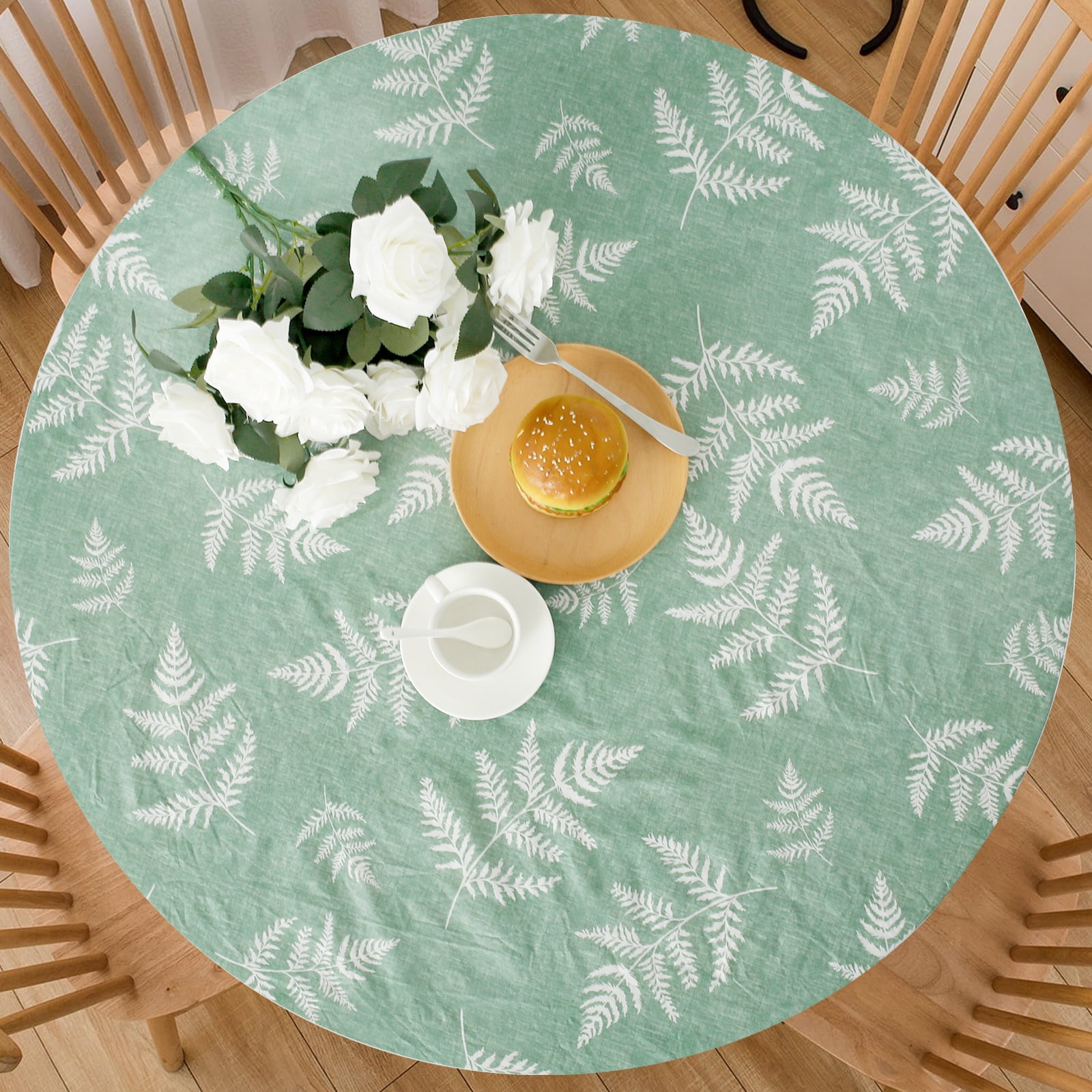 Xiyztok Fitted Vinyl Tablecloth Round 36"-44" Diameter, Flannel Backing ...