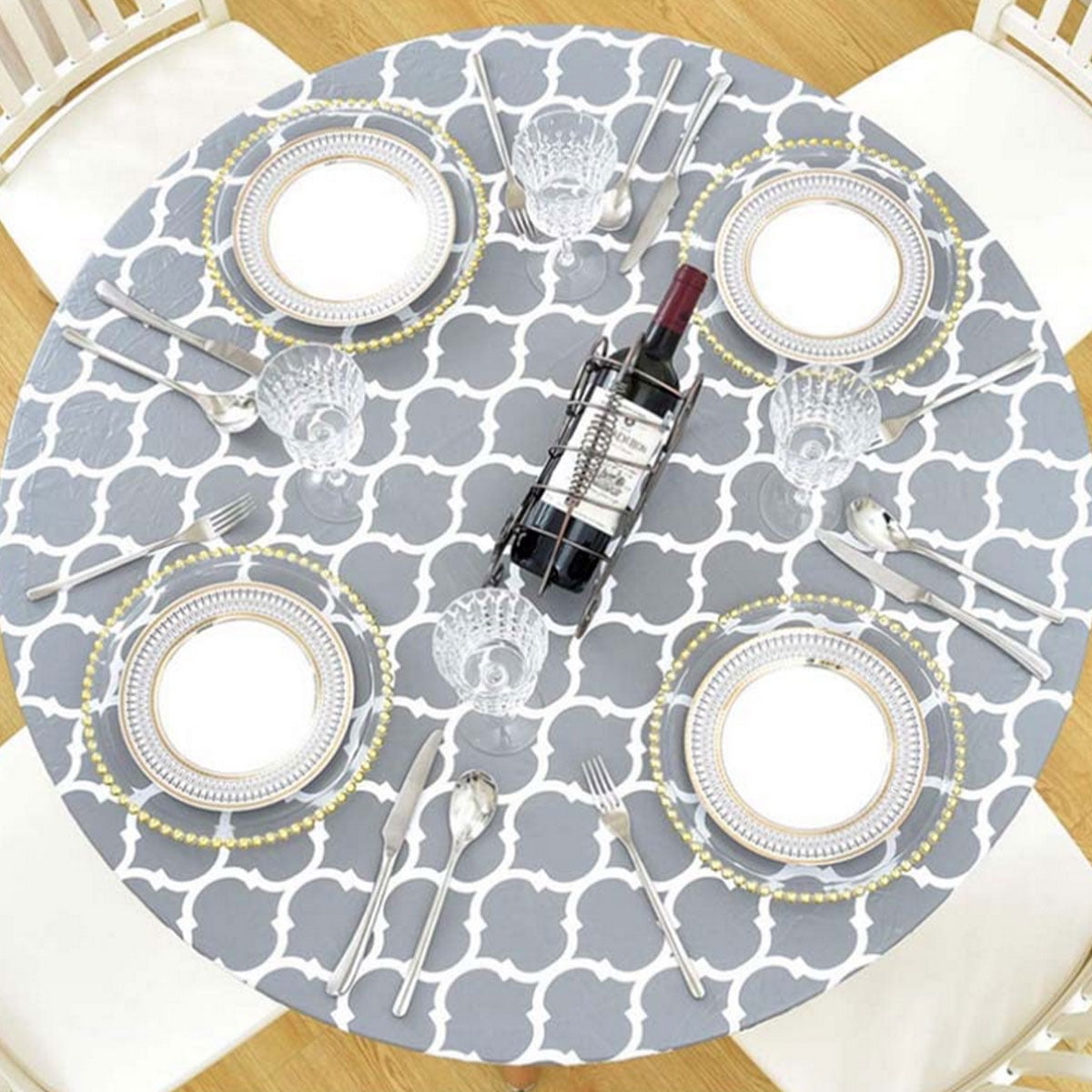 Tcwhniev Waterproof Round Fitted Vinyl Tablecloth, Gray Stripe, for 43 ...