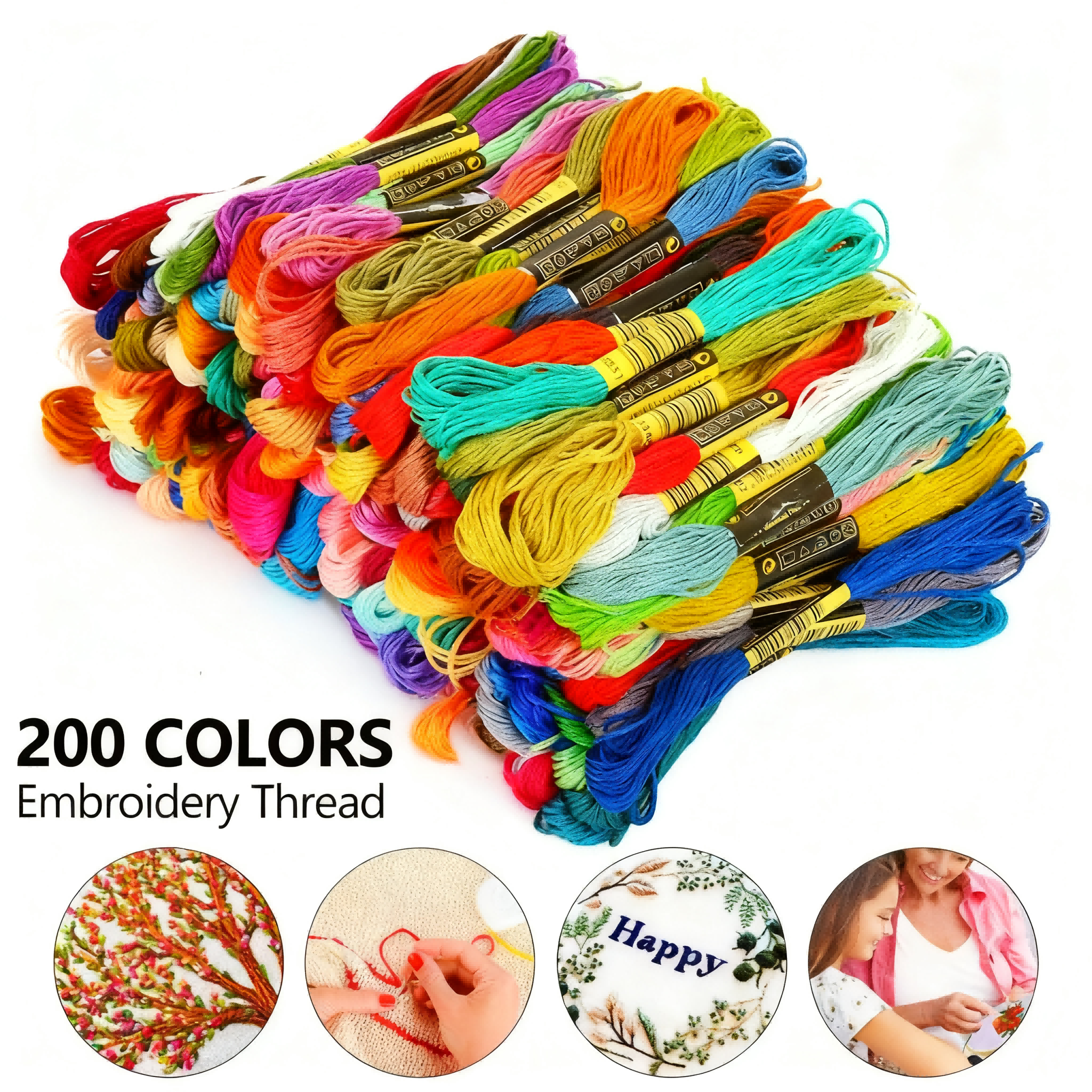 DMC 200 Colors Embroidery Sewing Skeins, Premium Cotton Cross Stitch ...