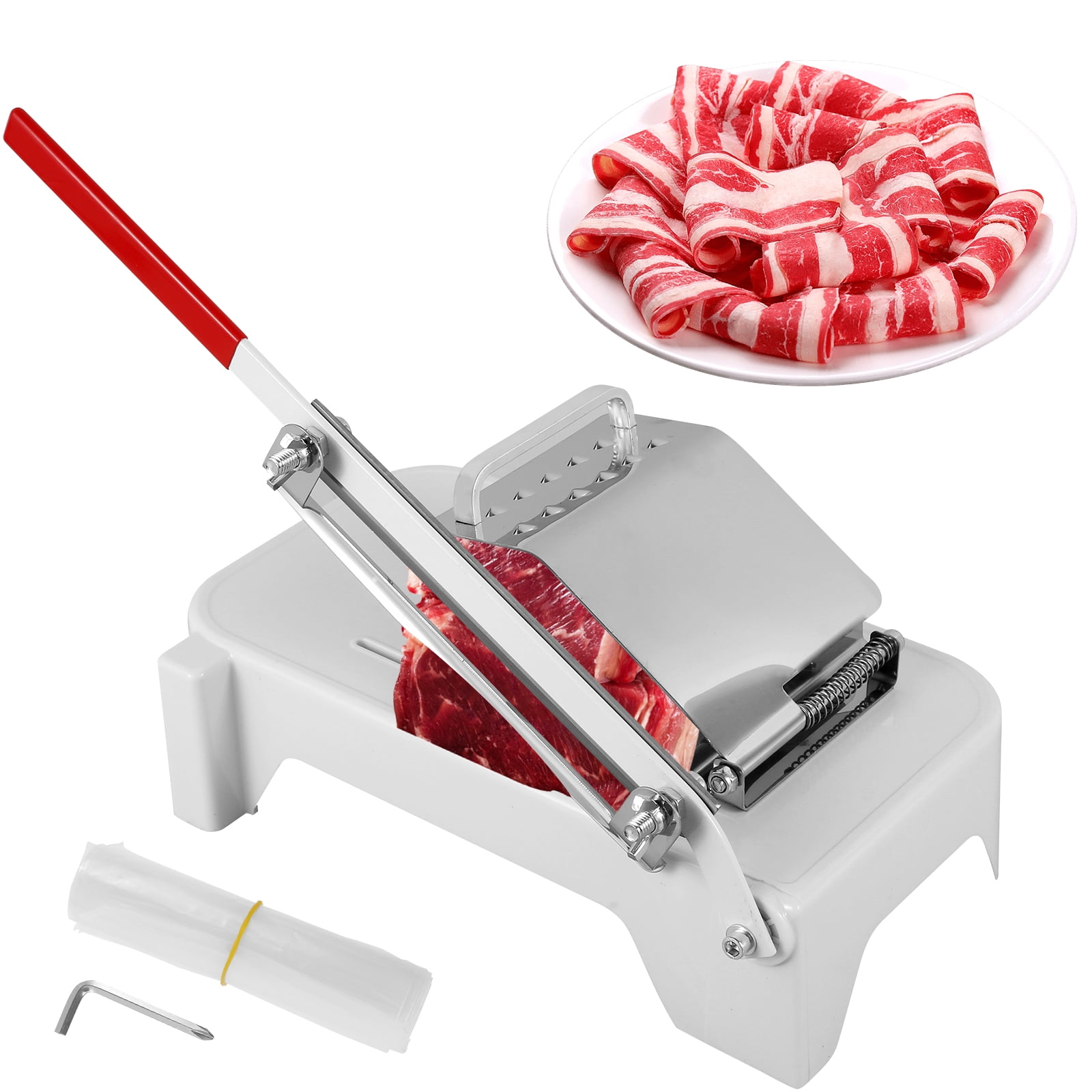 Tcwhniev Stainless Steel Frozen Meat Slicer Adjustable Thickness Meat ...