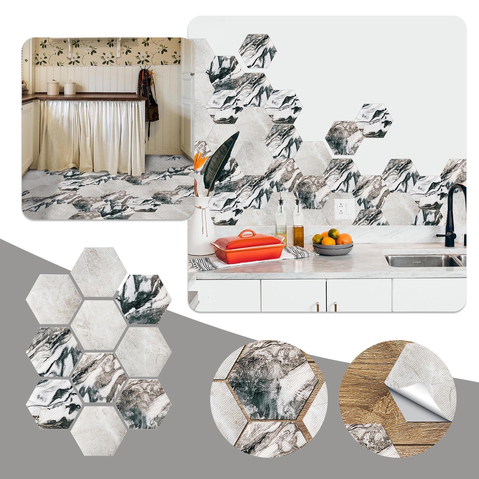 Tdoenbutw Wall Decor Simulation Tile Sticker Self Adhesive Crystal Film ...