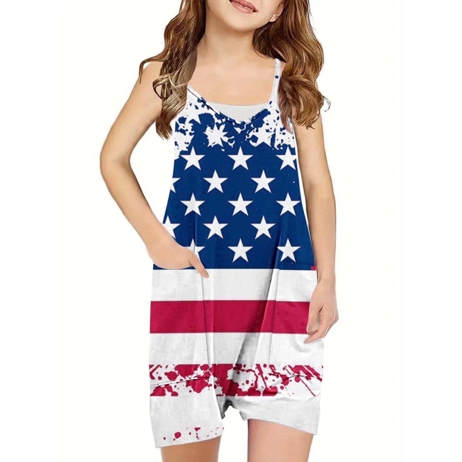 Tdoqot 4th of July Clothes for Girls Rompers- Casual Cute Summer ...