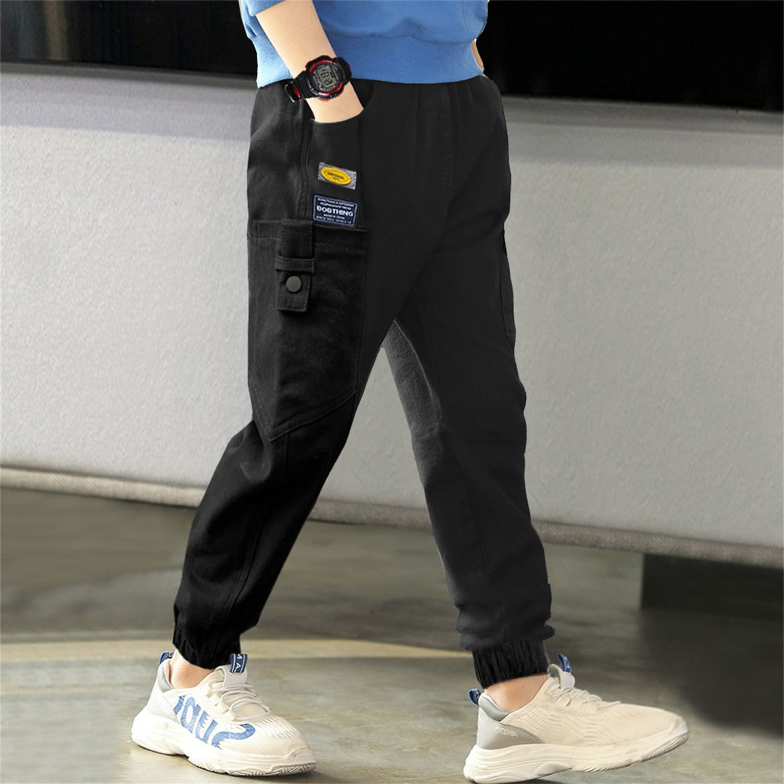 Tdoqot Boys Cargo Pants with Pockets- Elastic Waist Casual Baggy Cotton ...