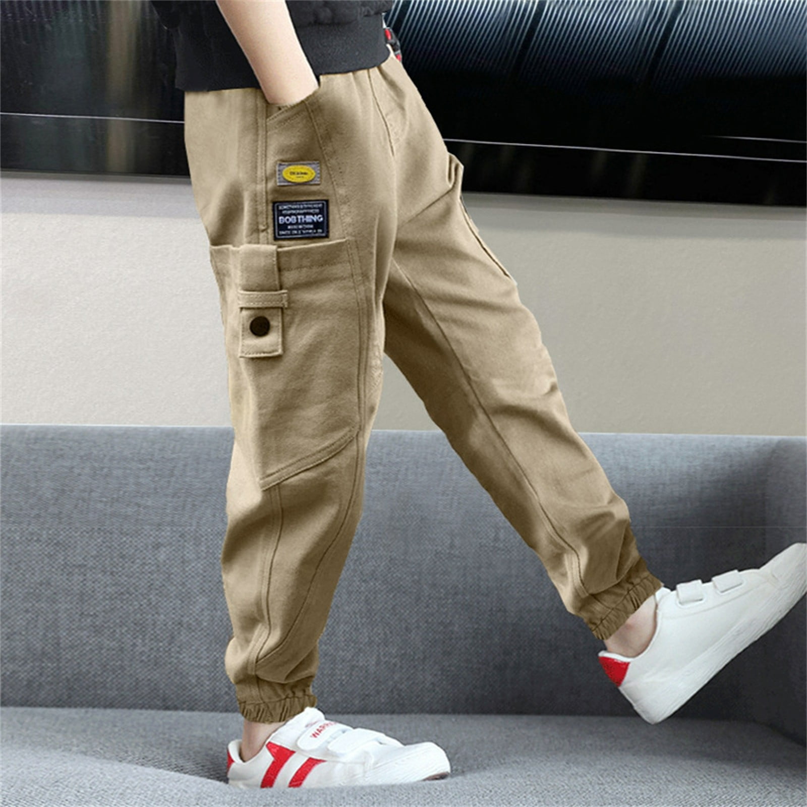 Tdoqot Boys Cargo Pants with Pockets- Elastic Waist Casual Baggy Cotton ...