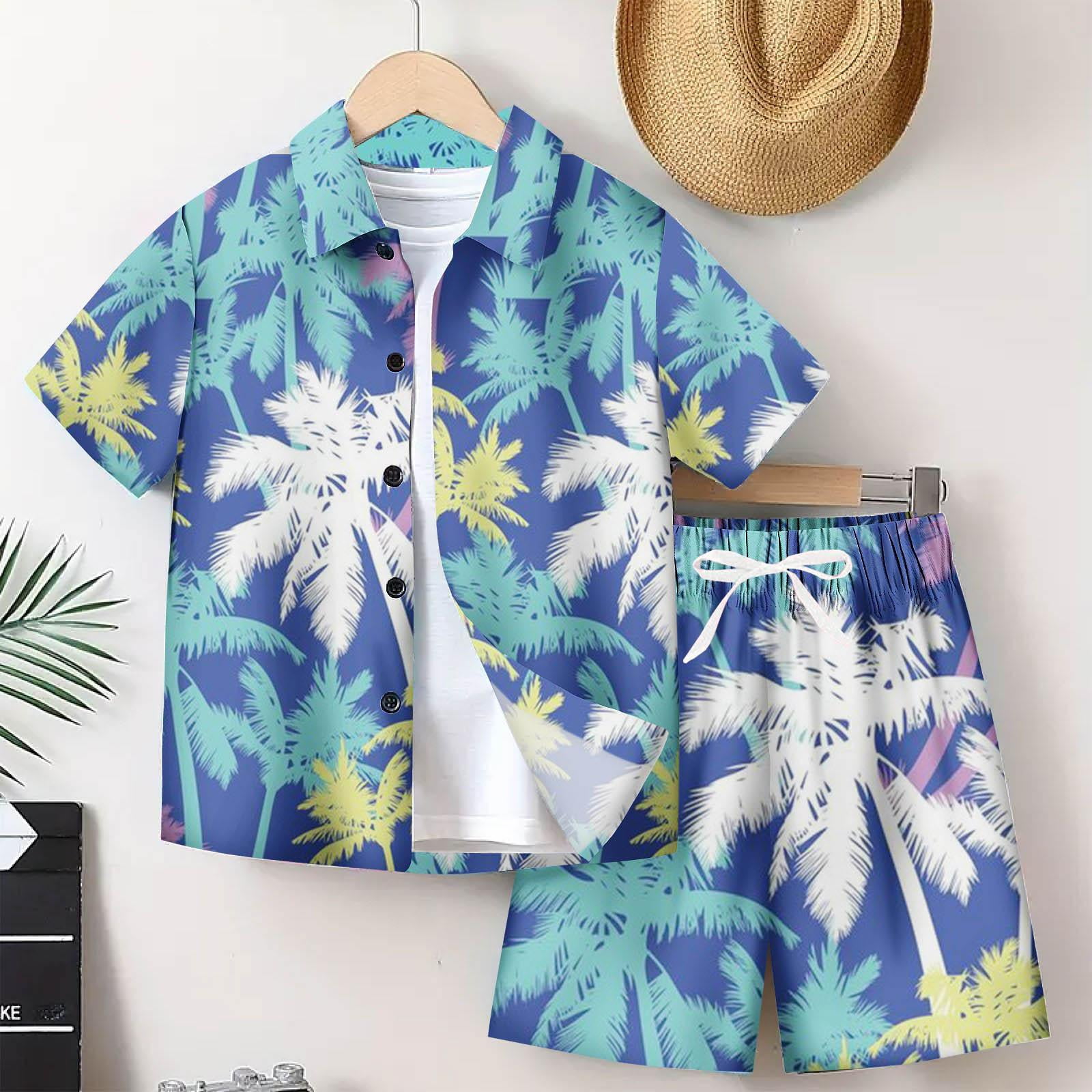 Tdoqot Boys Hawaii Shirts and Shorts Outfit Sets- Fashion Button Down Casual Summer Kids Beach ...