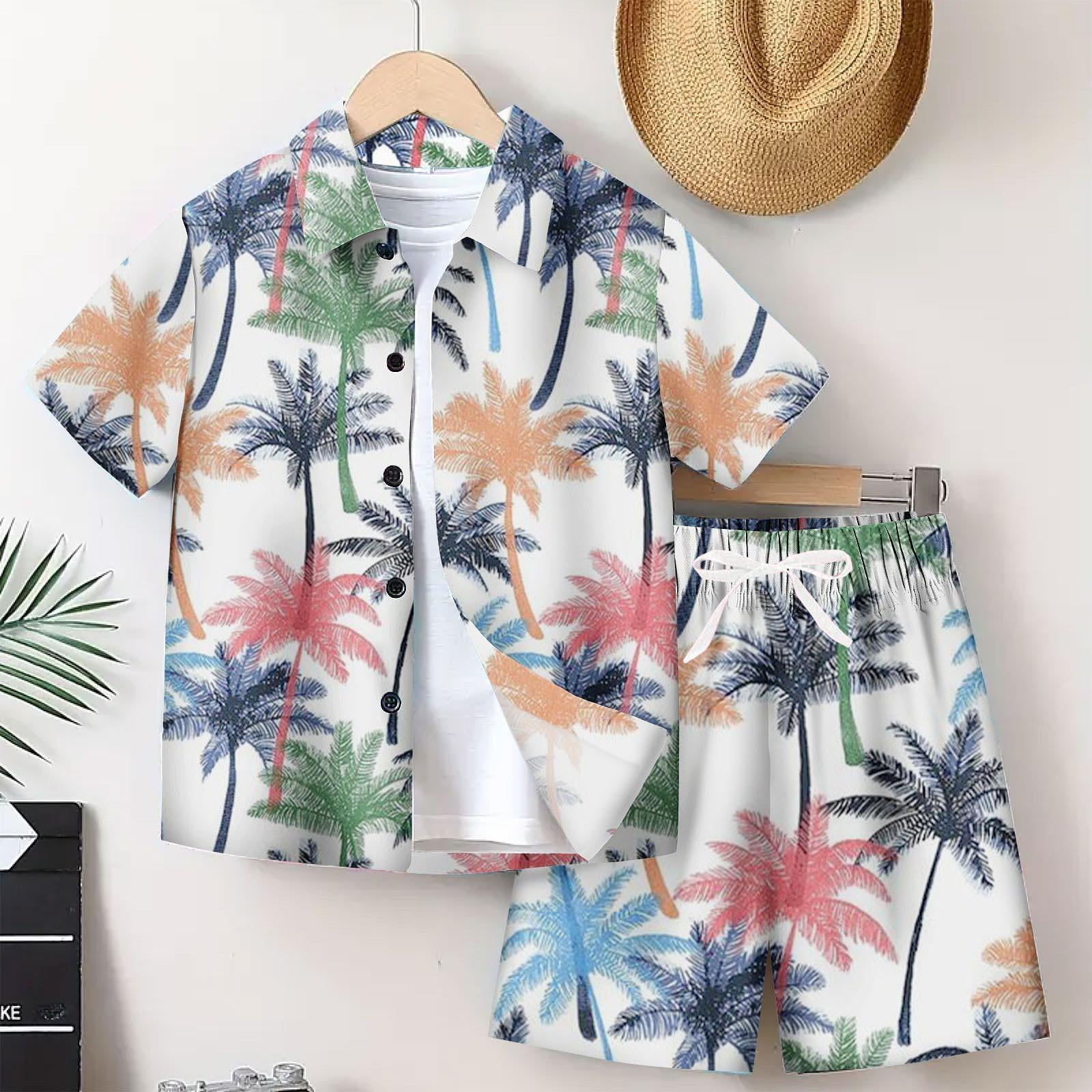 Tdoqot Boys Hawaii Shirts and Shorts Outfit Sets- Summer Button Down Fashion Casual Kids Beach ...