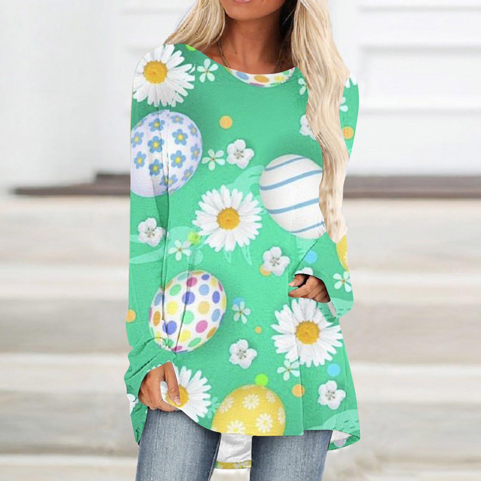 Tdoqot Easter Shirts for Women Plus Size- Cute Casual Long Sleeve Loose ...