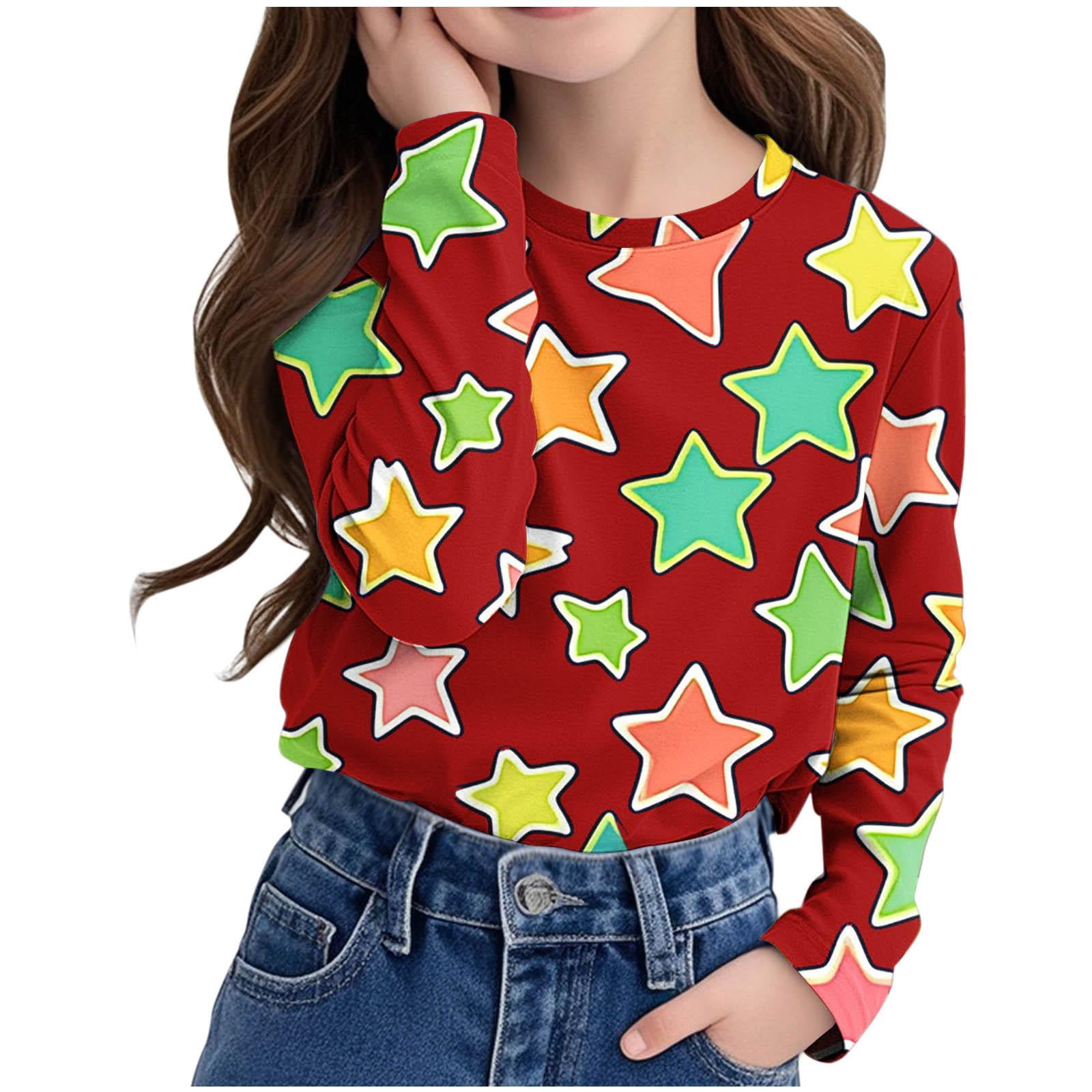 Tdoqot Girls Graphic T Shirts- Round Neck Casual Cute Long Sleeve Kids ...