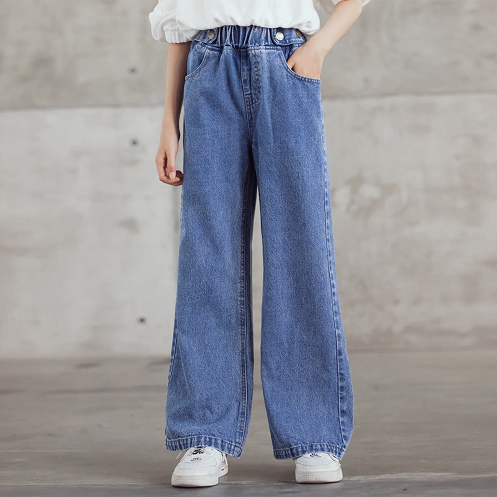 Tdoqot Girls Jeans- Casual Wide Leg High Rise Baggy Kids Denim Jegging ...