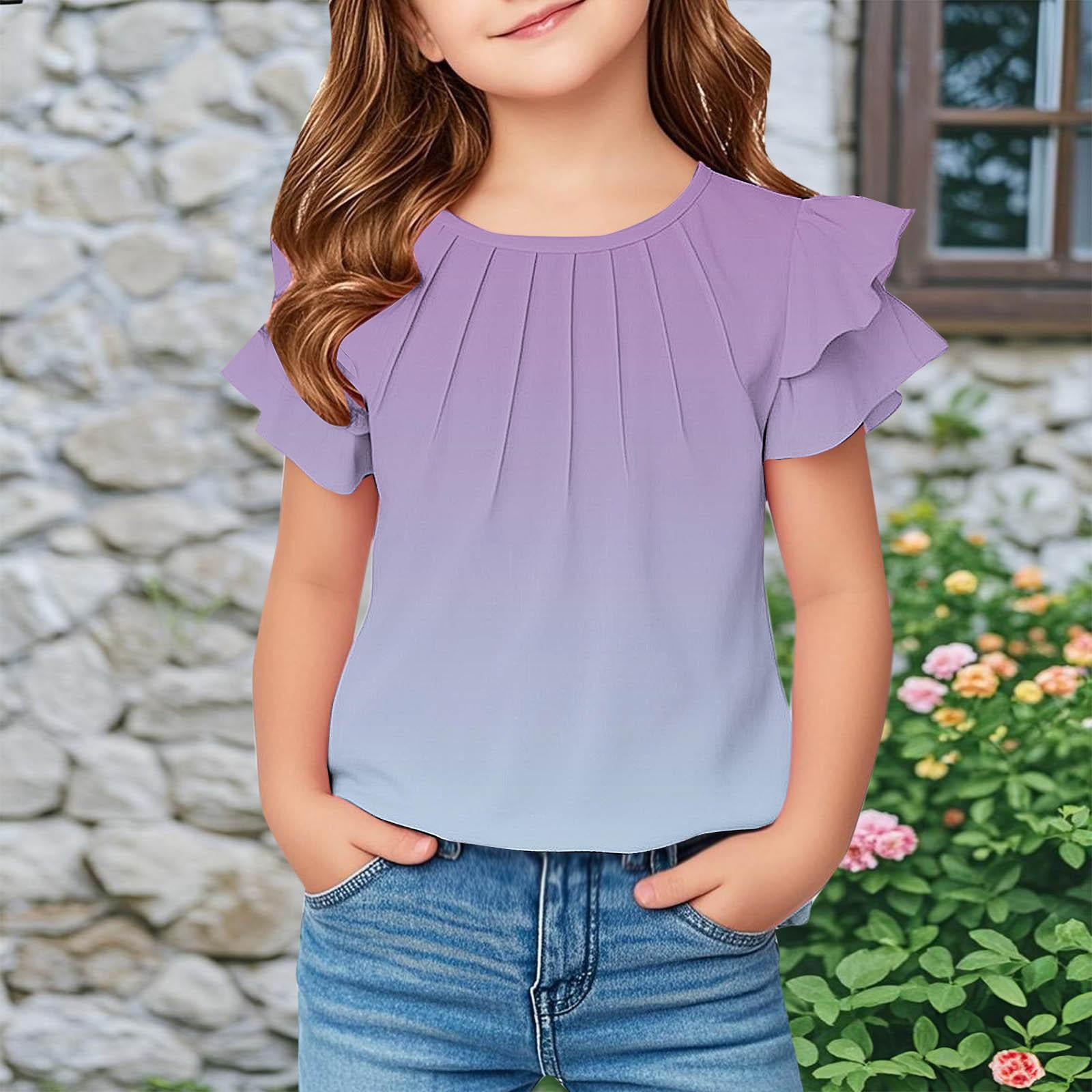 Tdoqot Girls Pleat T Shirts- Cute Fashion Ruffle Short Sleeve Casual ...