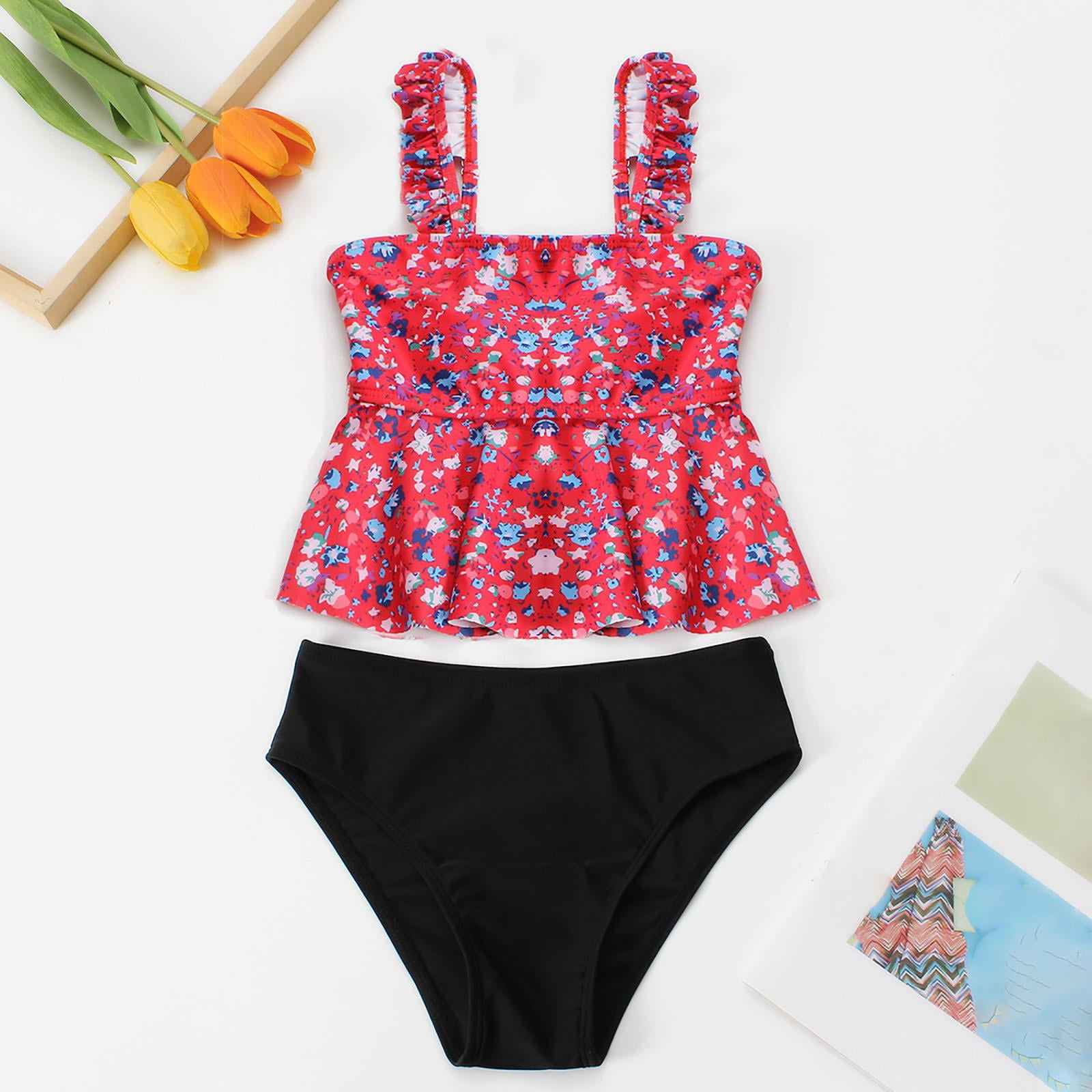 Tdoqot Girls Swimsuits One Piece Tankinis- Floral Print Summer Modest ...