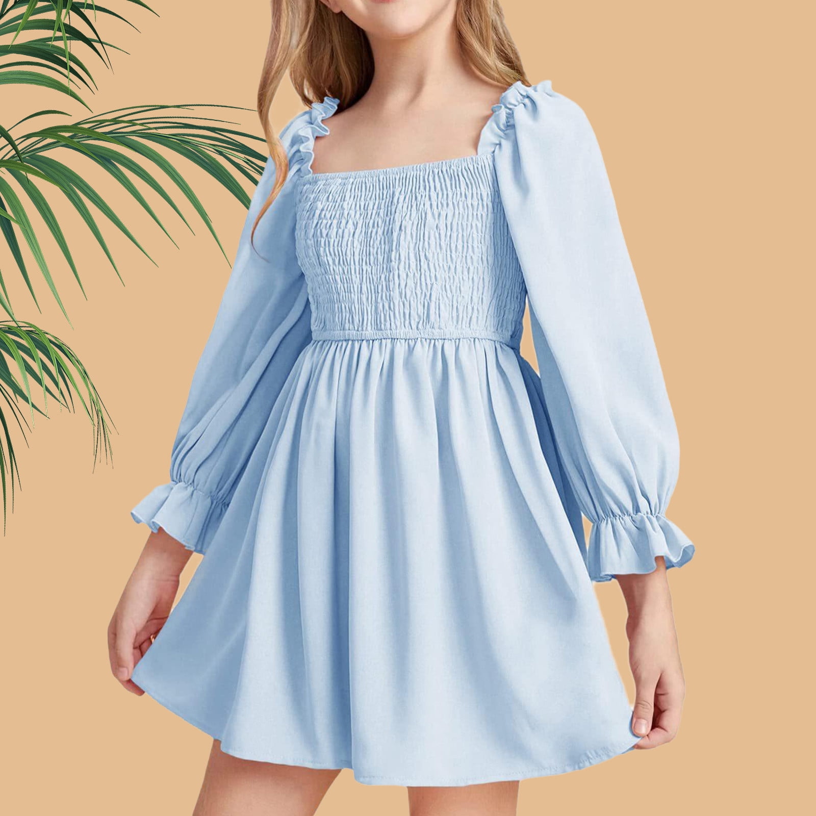 Tdoqot Little Girls Dresses- Cotton Crew Neck Casual Dress Long Sleeve ...