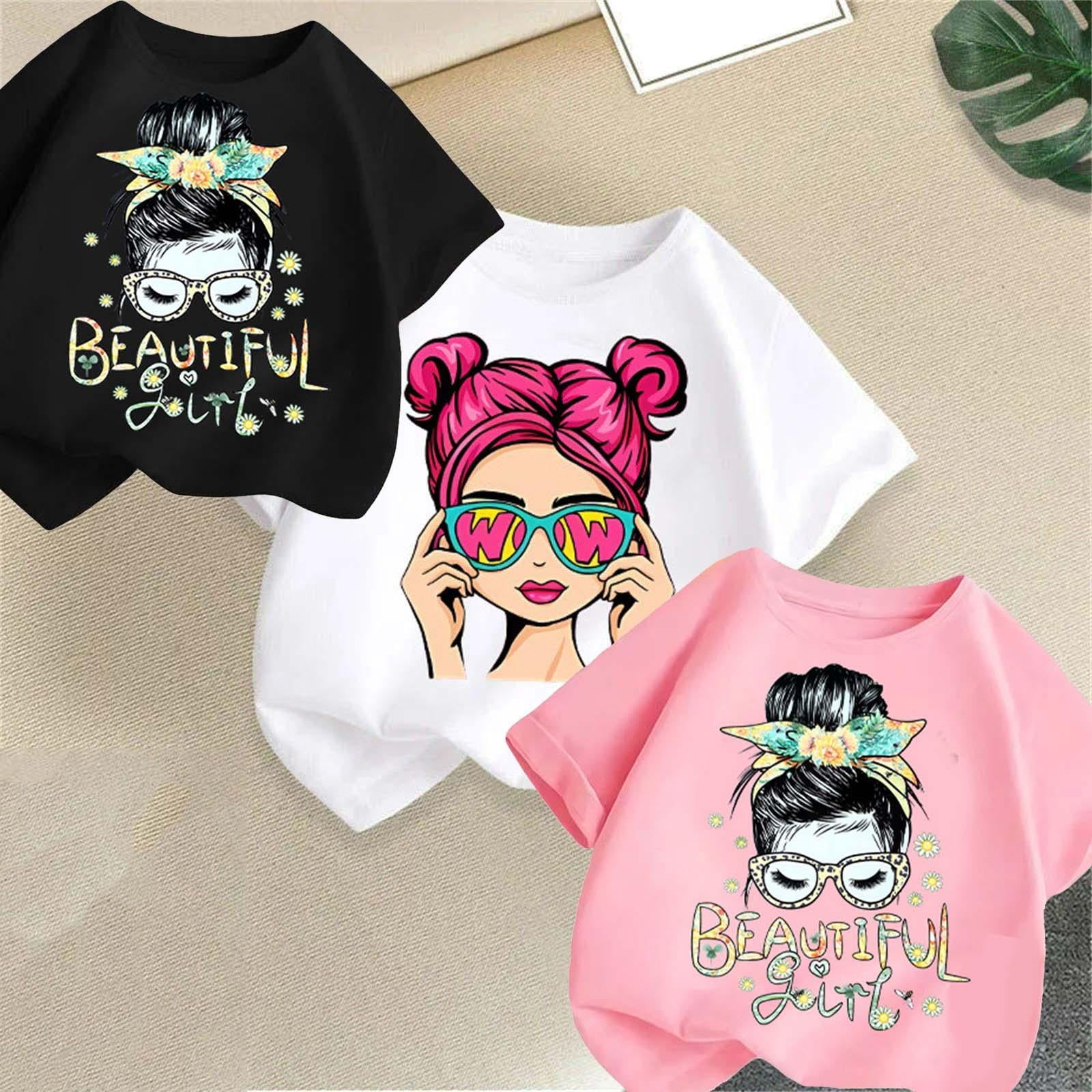 Tdoqot Little Girls T Shirts 3 Pack- Casual Cute Cotton Short Sleeve ...