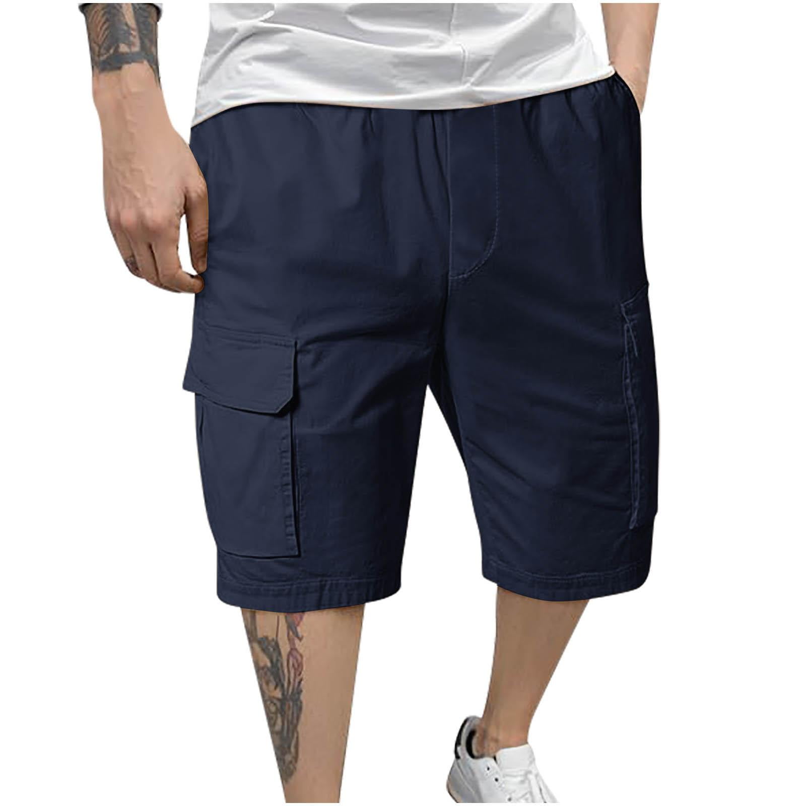 Tdoqot Mens Lightweight Cargo Shorts- Elastic Waist Knee Length Casual ...