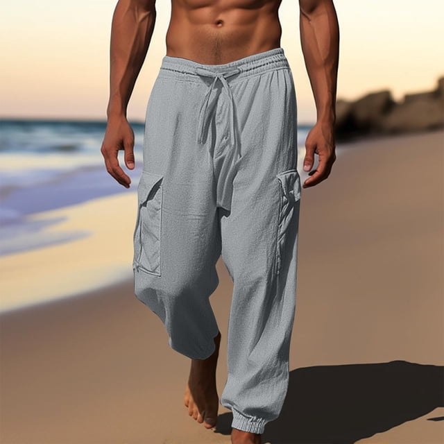 Tdoqot Mens Pants Wide Leg Cotton Linen Baggy Casual Chinos Pants Men ...