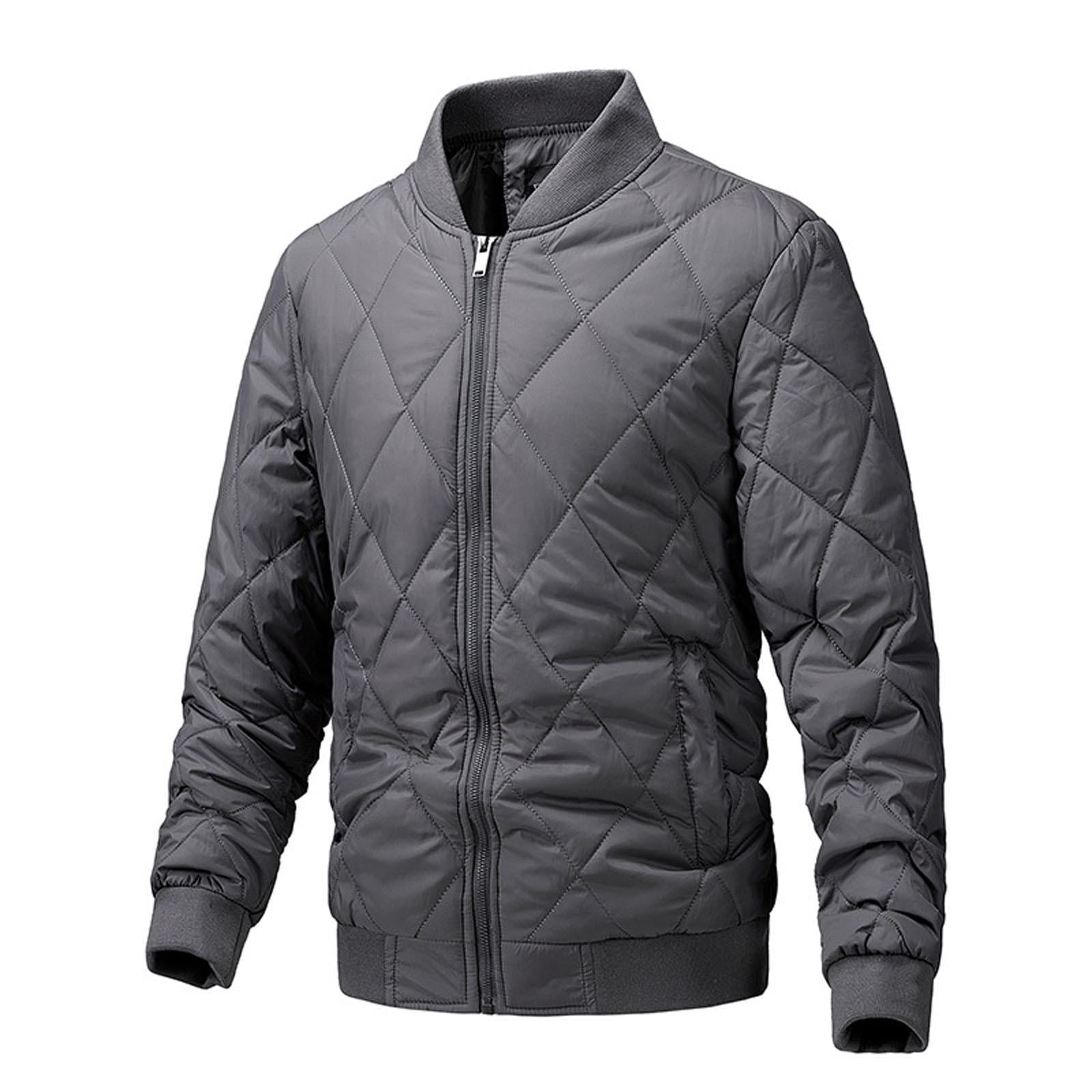 Tdoqot Mens Quilted Jacket with Zipper No Hood Casual Warm Classic ...