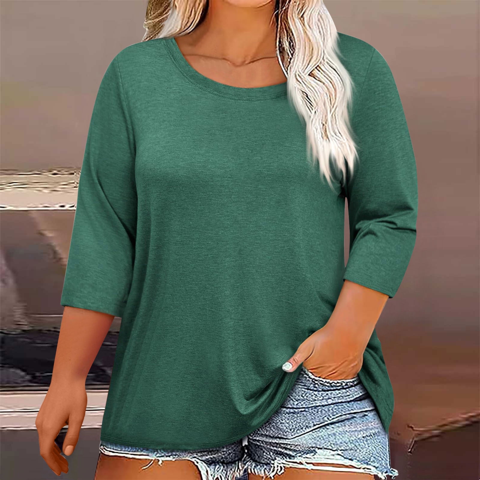 Tdoqot Womens Cotton T Shirts Plus Size- Casual Soft 3/4 Sleeve Summer ...