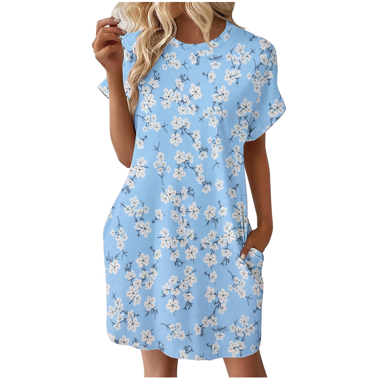 Tdoqot Womens Dresses Floral Boho Short Sleeeve Summer Midi Dresses ...