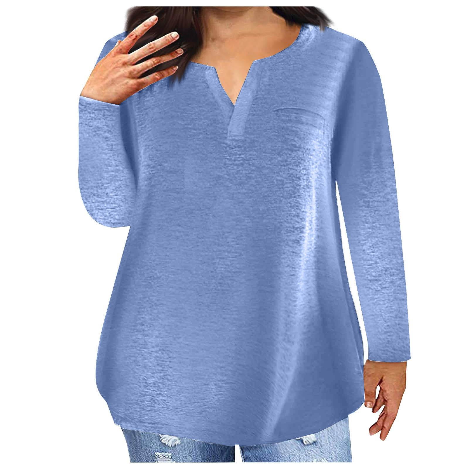 Tdoqot Womens Fall Shirts Tops Casual Long Sleeve V Neck Loose Fit Plus ...